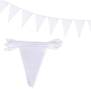 Amazon.com: MECCANIXITY 50 Feet White Pennant Banner Flags String ...