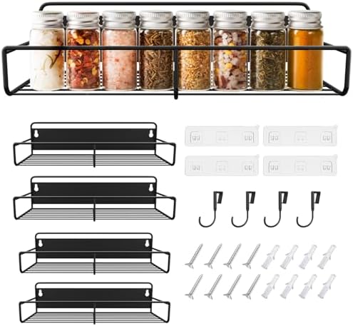 MYSELVED Spice Racks Organiser Wall Mount 4Pack,Mounted Condiment ...