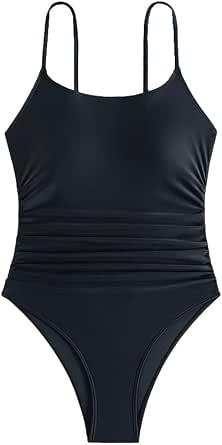 Women's One Piece Swimsuit, Thin Spaghetti Strap Bathing Suit, Double ...
