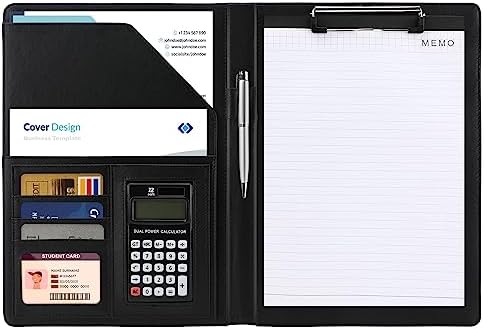 icyant A4 Black Leather Conference Folder, Fold Over Business Office ...