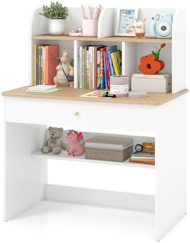 Amazon.com: Costzon Kids Desk, Wooden Children Study Desk with Hutch ...