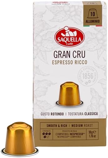 SAQUELLA Grand Cru Espresso Ricco Coffee Capsules, Medium Roast ...