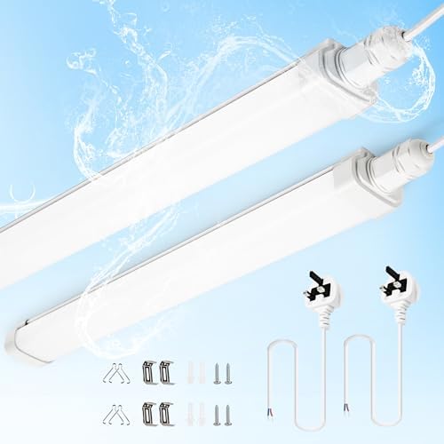LED Batten Light 4FT with UK Plug, 2-Pack 1.2m in Wall Light Garage ...
