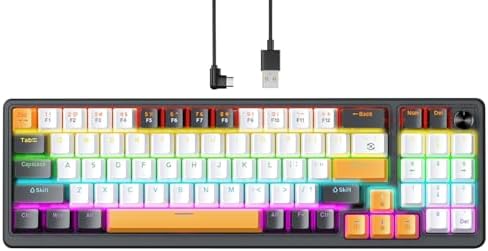 75% Mechanical Gaming Keyboard with Volume Knob, Wired Backlit Keyboard ...