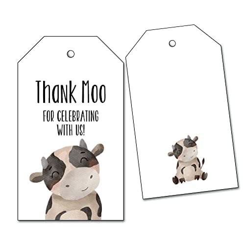 Amazon.com: 25 Cow Thank You Moo Tags for Birthday Party or Baby Shower ...