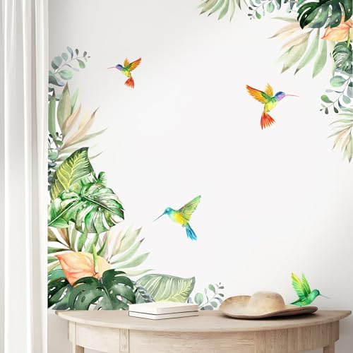 Amazon.com: Supzone Tropical Plants Hummingbirds Wall Decals Green Palm ...