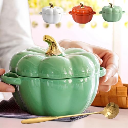 Amazon.com | Fall Pumpkin Ceramic Bowl with Lid, 15 oz Microwave ...