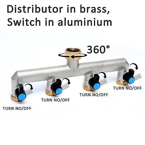 4-Way Tap Water Distributor Made of Brass for 4 Appliances / Garden ...