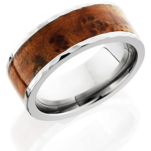 Amazon.com: Titanium Wood Inlay Ring 8mm Flat Band with 6mm Thuya Burl ...