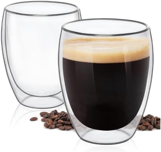 Amazon.com | TRENDMAKERS Coffee Mugs Double Wall Glass (Set of 2) 12 Oz ...
