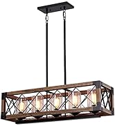 Giluta Kitchen Island Pendant Light Rectangle Wood Metal Chandelier ...