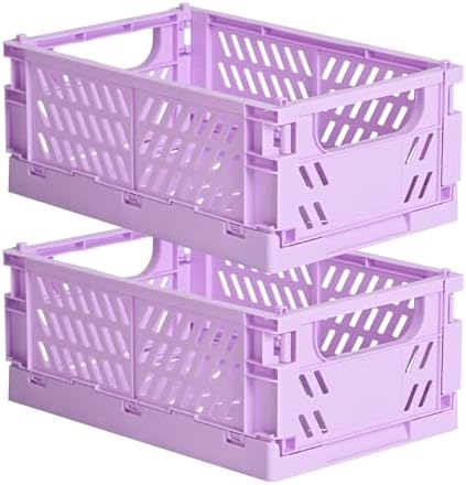 HUUSMOT 2-Pack Small Pastel Plastic Storage Baskets, Collapsible Crates ...
