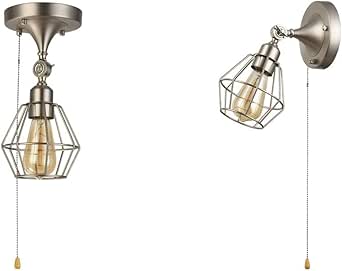 Small Pull String Semi Flush Mount Ceiling Light, 1-Light Industrial ...