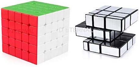D ETERNAL Adult Stickerless Cube Set Of 5X5 And Stickered Silver Mirror ...