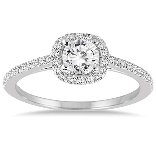 AGS Certified 3/4 Carat TW Diamond Halo Engagement Ring in 14K White ...