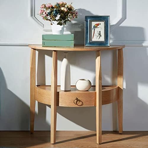 Amazon.com: KWOKING Mid-Century Modern Half Moon Wood 4 Legs Console Table With 1 Drawer Solid ...