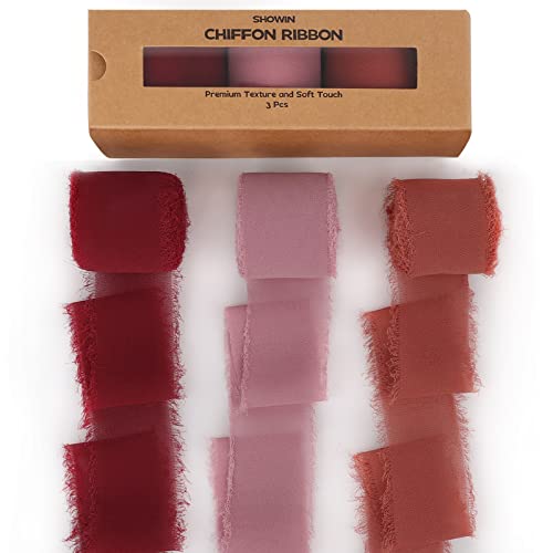 Snapklik.com : 3 Rolls Dark Red Handmade Fringe Chiffon Ribbon 1.5 Inch ...