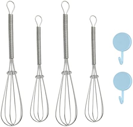4 Pieces Stainless Steel Whisk with 2 Pieces Hooks, Spring Whisk ...