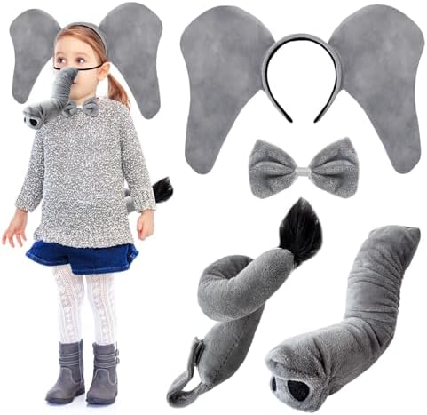 4 Pcs Elephant Costume Kids,Elephant Ears Headband Nose Bowtie and Tail ...
