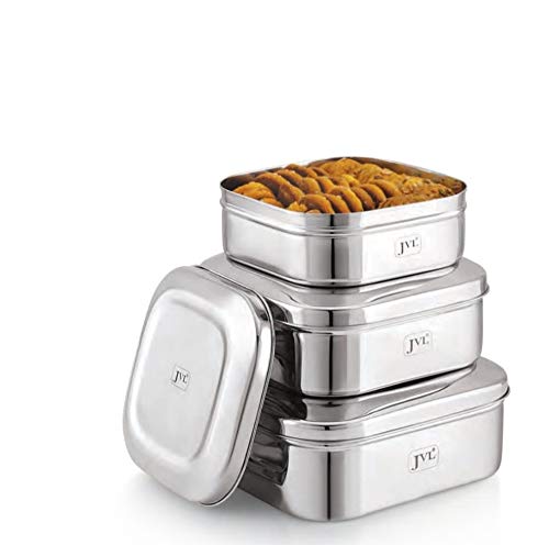 Buy JVL Stainless Steel Kitchen's Storage Costa Square Shape Container ...