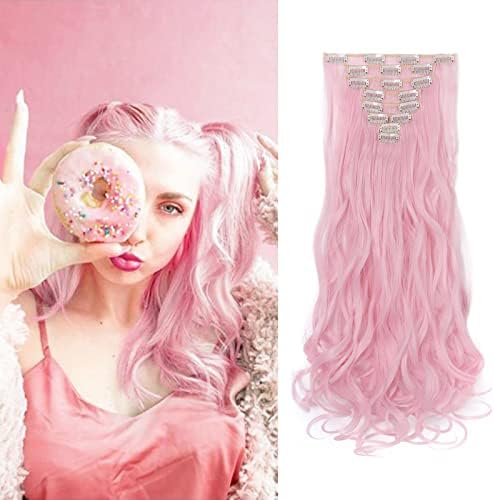 Amazon.com : Benehair Light Pink Hair Extensions Pink 8PCS Clip in Hair ...