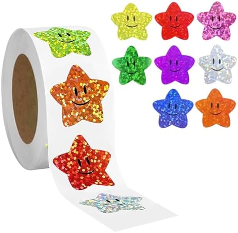 G2PLUS 500pcs Self-Adhesive Shiny Reward Holographic Smile Star ...