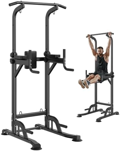 VEVOR Power Tower Dip Station, 10-Level Height Adjustable Pull Up Bar ...