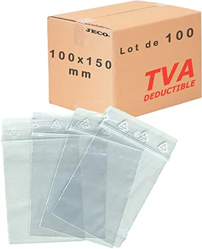 Jeco - Pack of 100 transparent zip lock bags, size 100 x 150 mm: 10 x ...