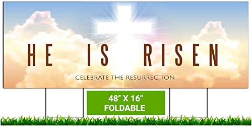 Amazon.com : Probsin Easter He is Risen Yard Signs with Metal Stakes ...