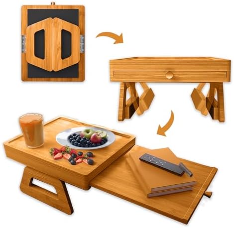 Amazon.com: NiHome 2 Tier Bamboo Couch Armrest Table Tray Rotatable ...