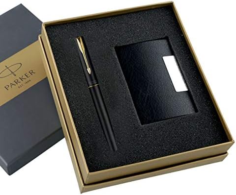 Parker Gift Set Frontier Matte Black Gold Trim Roller Ball Pen With ...