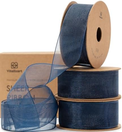 Amazon.com: Vitalizart Navy Blue Ribbon Organza Sheer Ribbon 1 inch x ...