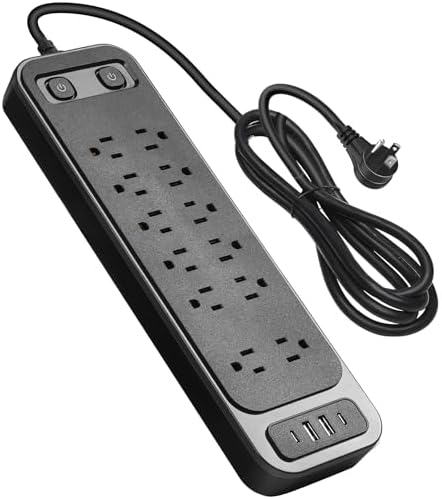 Amazon.com: Black Extension Cord 10FT, Surge Protector Power Strip ...