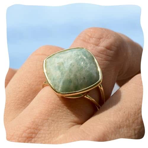Amazon.com: Amazonite Ring, green Gemstone Rings for Women, Adjustable Gold Ring Amazonite ...