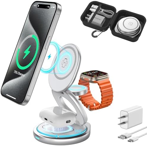Amazon.com: Wireless Charging Station, Magnetic Foldable Swivel 3-in-1 ...