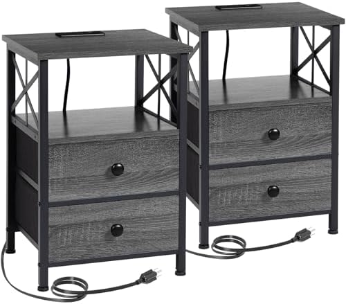 Amazon.com: Nightstand with Strip Lights,USB Outlets Set of 2, Night ...