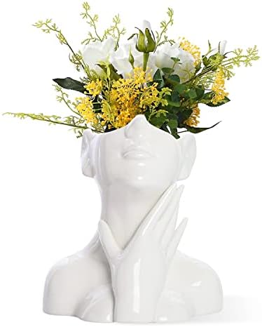 CEMABT Ceramic Face Vase, Female Form Head Half Body Bust Vases Boho Feminist Minimalism ...