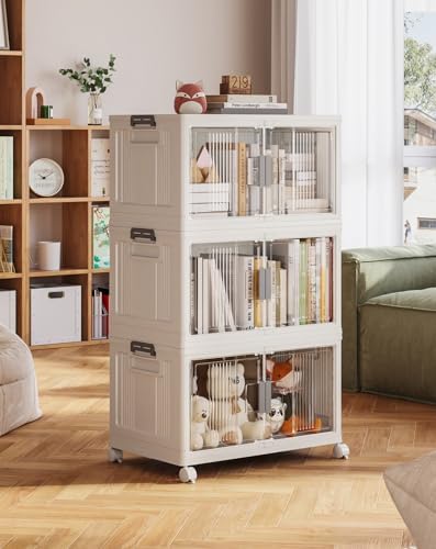 Amazon.com: PROKTIK 30 QT 3 Tier Folding Storage Bins with Doors ...