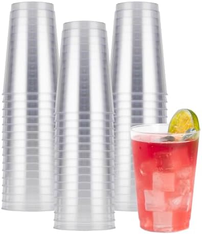 Amazon.com: Munfix 100 Clear Plastic Cups 12 Oz Plastic Tumblers Fancy ...