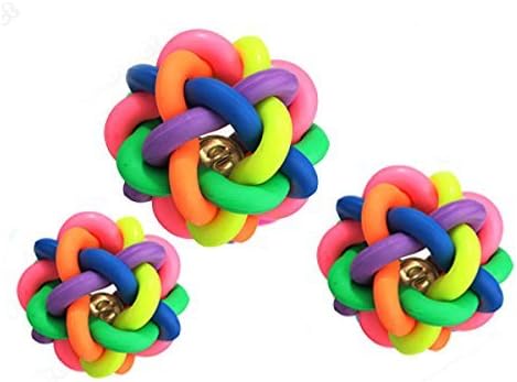 Amazon | 10CM Cute dog Pet Toy Woven Rainbow Color Rubber Bell Ball by ...