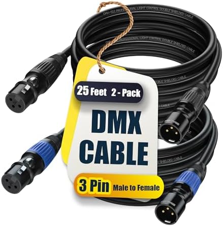 Amazon.com: DMX Cable 25 ft 2 Pack - 3 Pin Multi-Color Coded Cables for ...