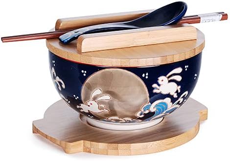 Amazon.com: Needzo Japanese Dinnerware Set, Moon Rabbits Bowl with ...