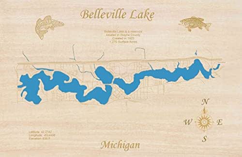 Amazon.com: Belleville Lake, Michigan: Framed Wood Laser Engraved Map ...