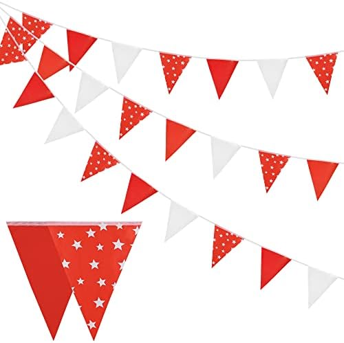 20M Red and White Bunting Banner Party Decoration,52pcs Reusable Red ...