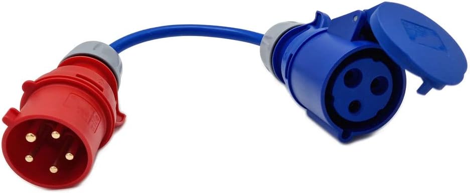 UK Made 3-Phase to Single Phase 32A 5-Pin Red Plug to 32A 3-Pin 230v ...