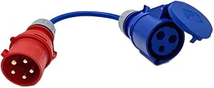 UK Made 3-Phase to Single Phase 32A 5-Pin Red Plug to 32A 3-Pin 230v ...