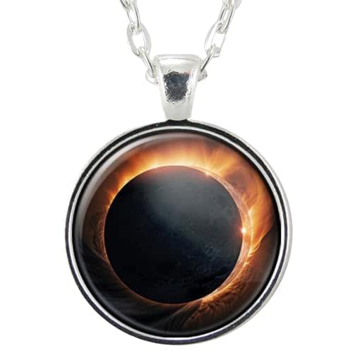 Amazon.com: Solar Eclipse Pendant Necklace, Moon and Sun Science Charm ...