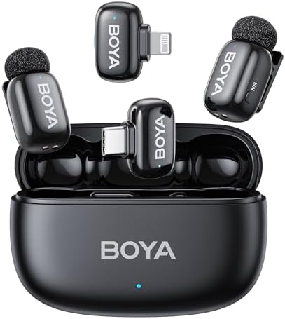 Boya Mini-12 Lapel Android/iOS Wireless Microphone, Black, USB-C and ...