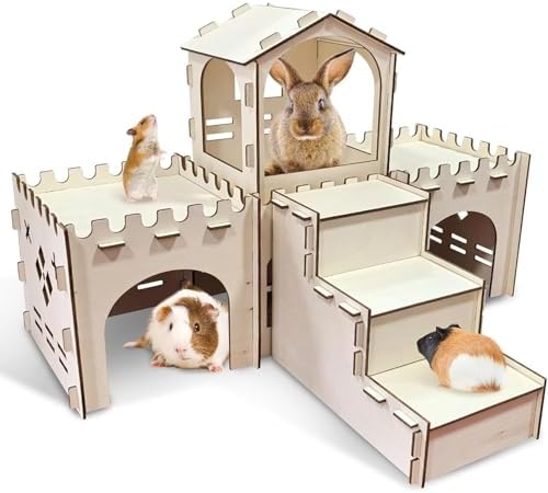 Amazon.com : PINVNBY Extra Large Bunny Castles Hideout, Wooden Rabbit ...