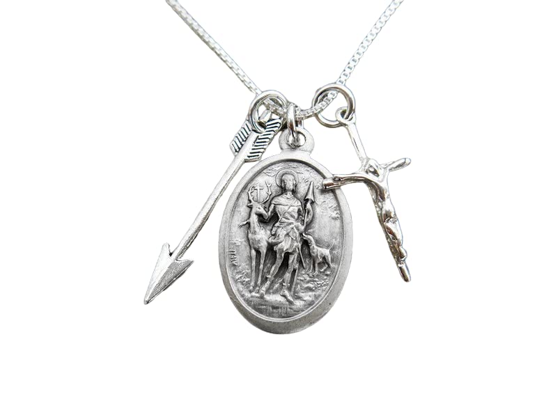 Amazon.com: Saint St Hubert Necklace, Sterling Silver Box Chain ...